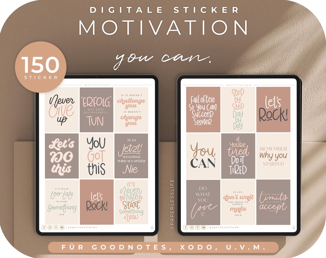 150 Digital Stickers Motivation // Motivational Sayings for Goodnotes ...