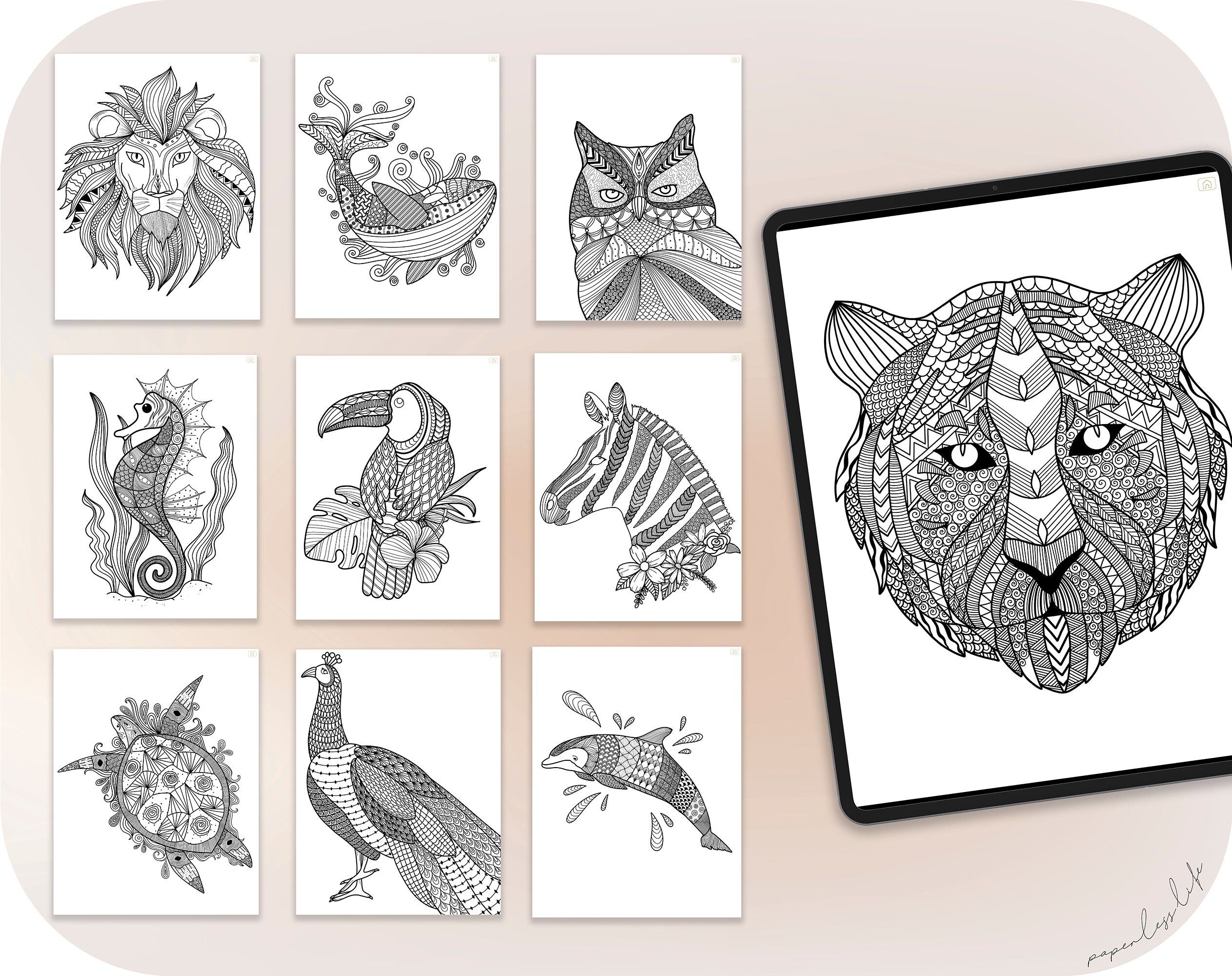 Digital Coloring Book Zentangle // Digital Coloring Book for Your iPad ...