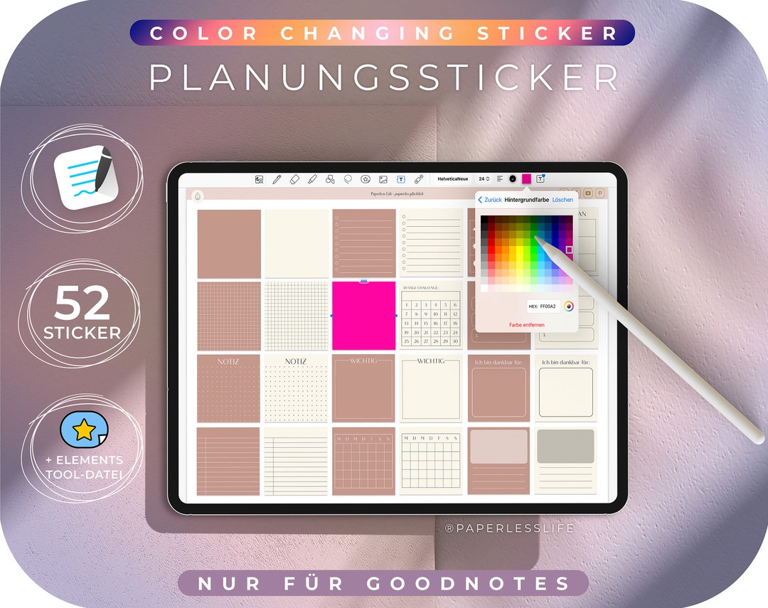52 Color Changing Goodnotes Sticker Planning Sticker // Basic Sticker ...