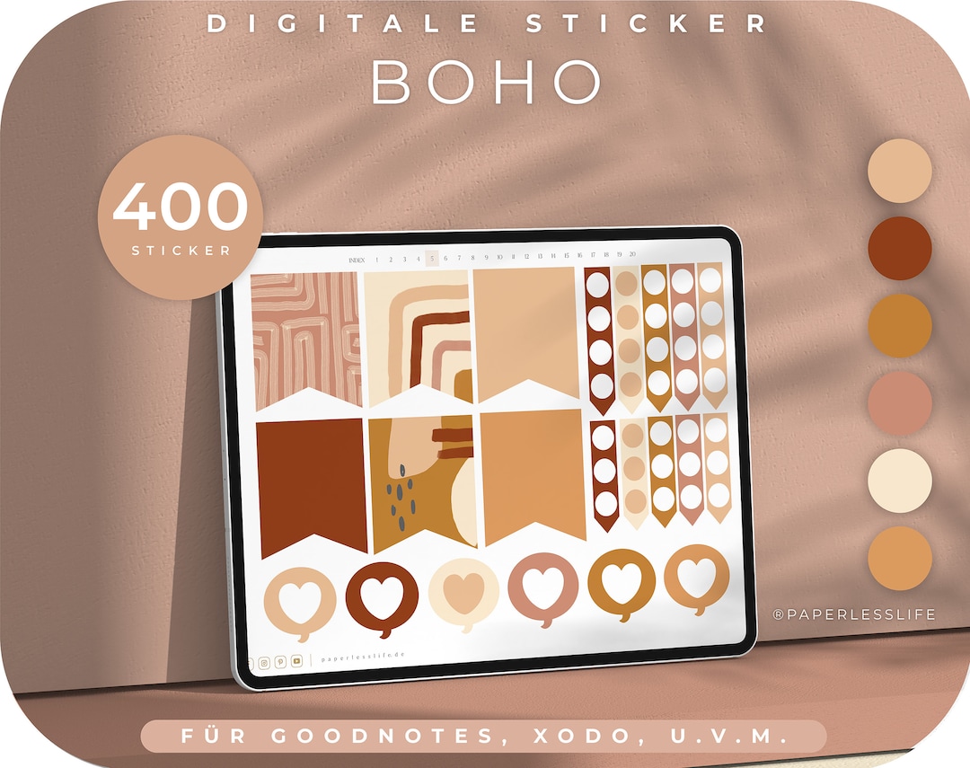 400 Digital Sticker Set BOHO // Precropped Goodnotes Stickers Boho ...