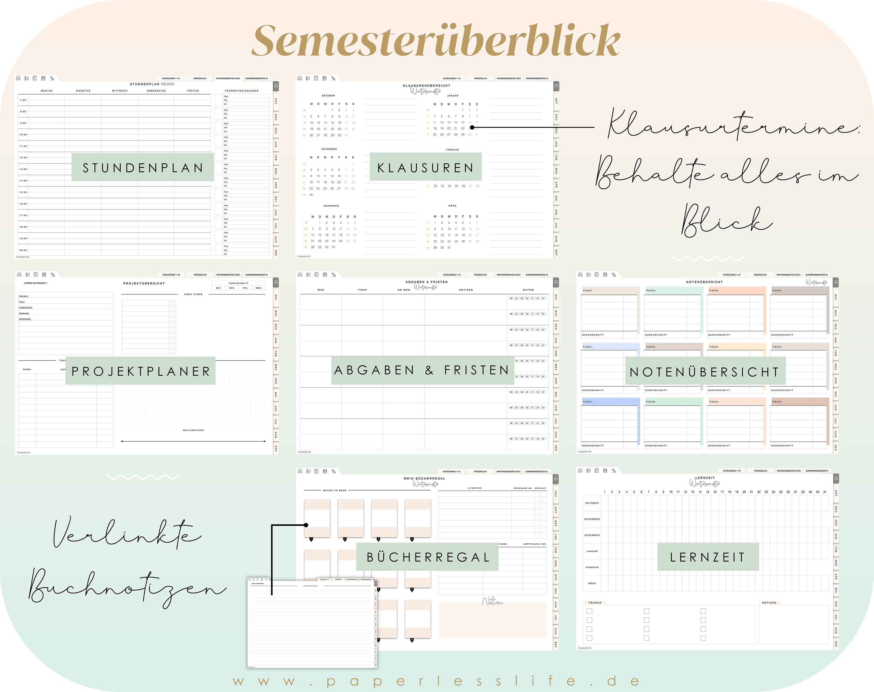 Digitaler Semesterplaner // Studienplaner 2020 2021 // | Etsy