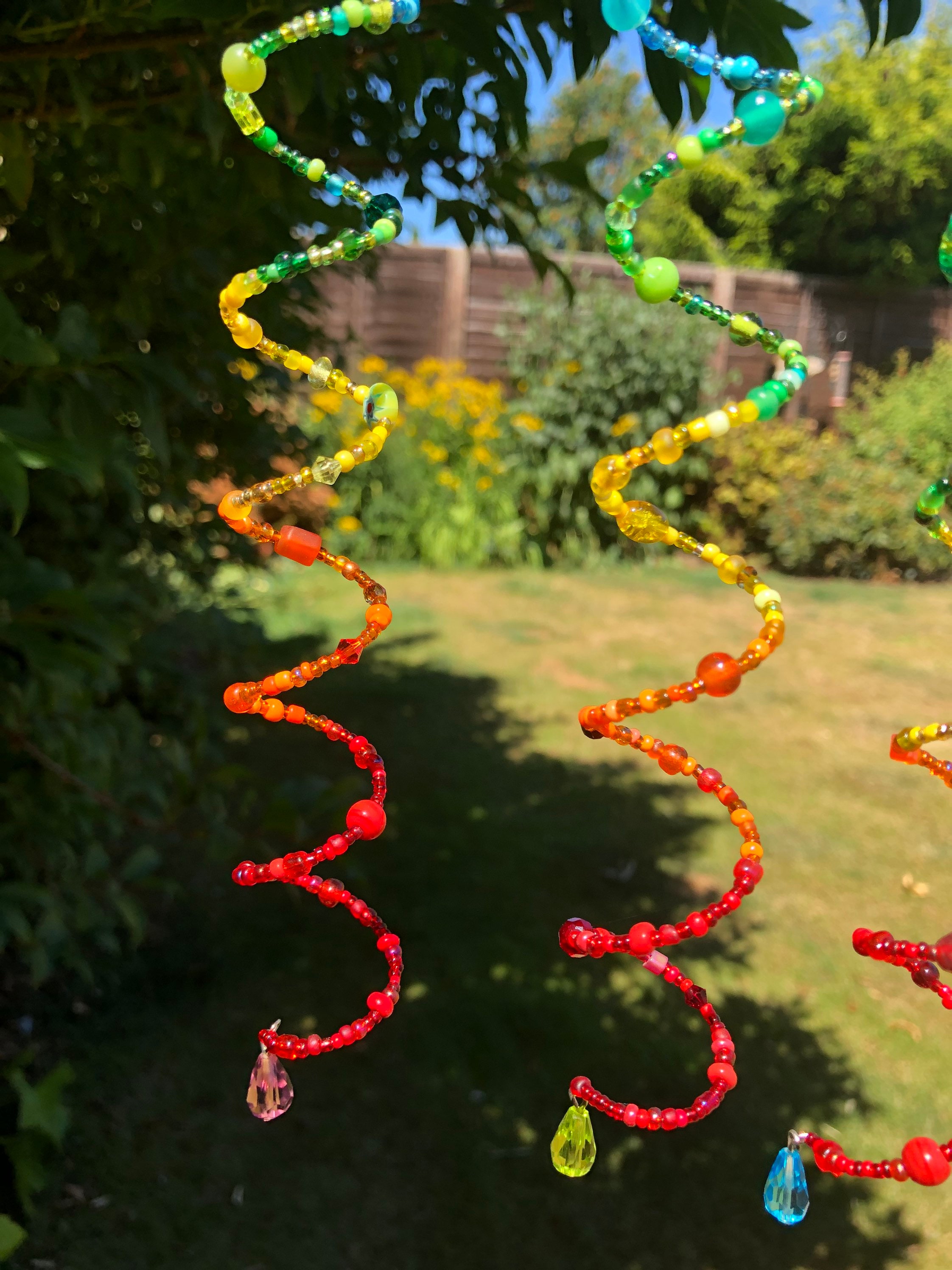 Chakra Rainbow Colour Beaded Wind Chime - Spirals and Driftwood Sun ...