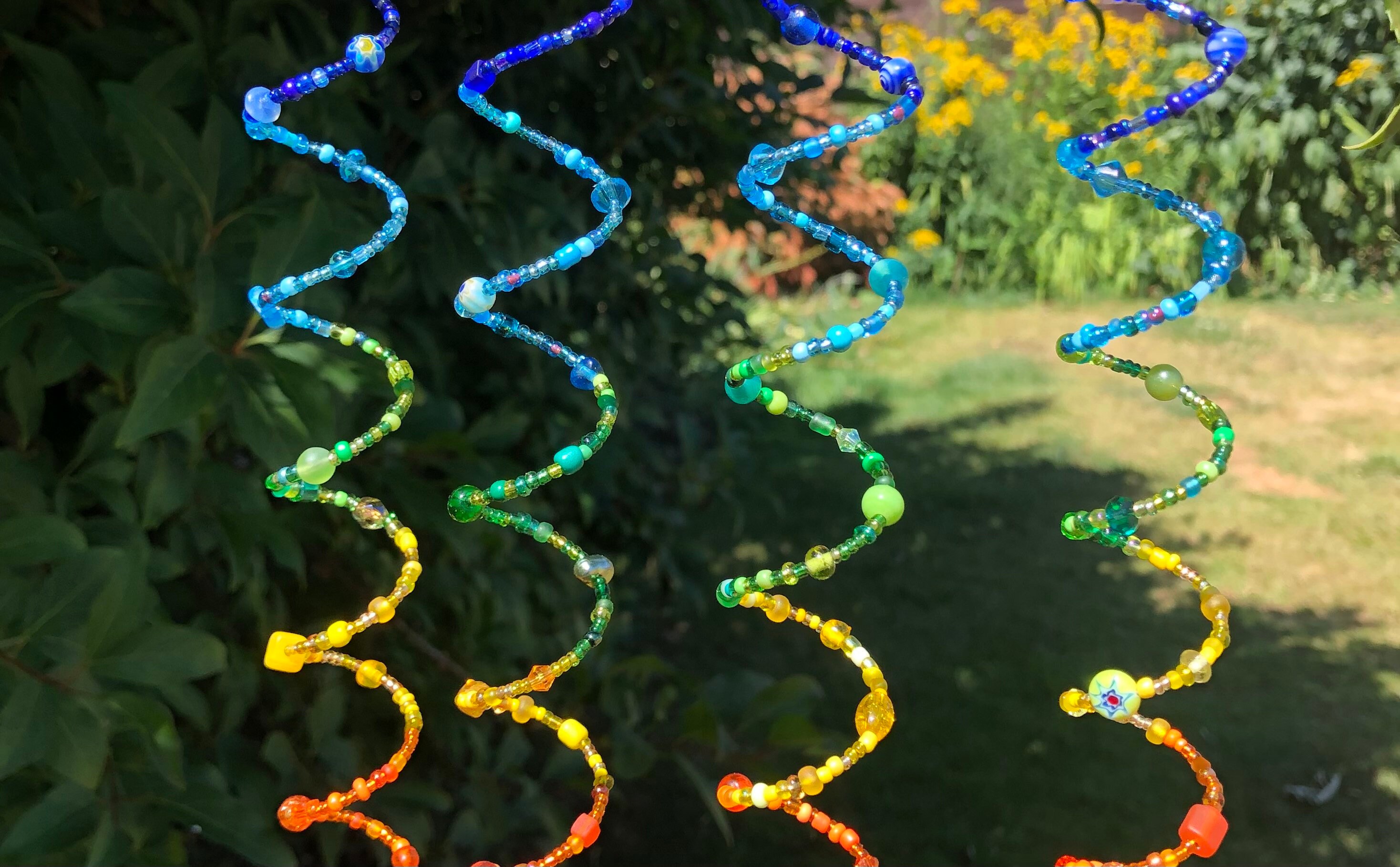 Chakra Rainbow Colour Beaded Wind Chime - Spirals and Driftwood Sun ...
