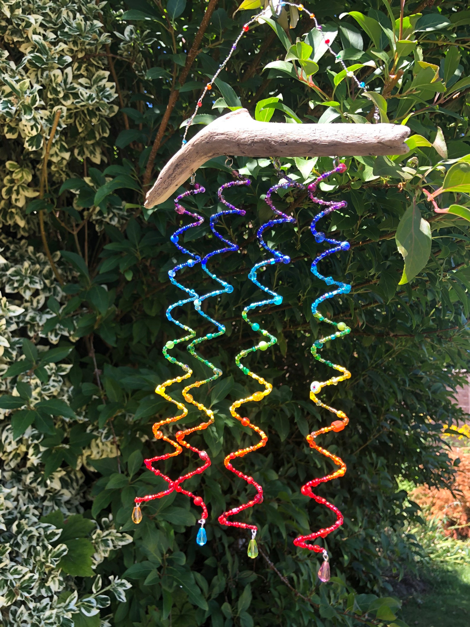 Chakra Rainbow Colour Beaded Wind Chime - Spirals and Driftwood Sun ...
