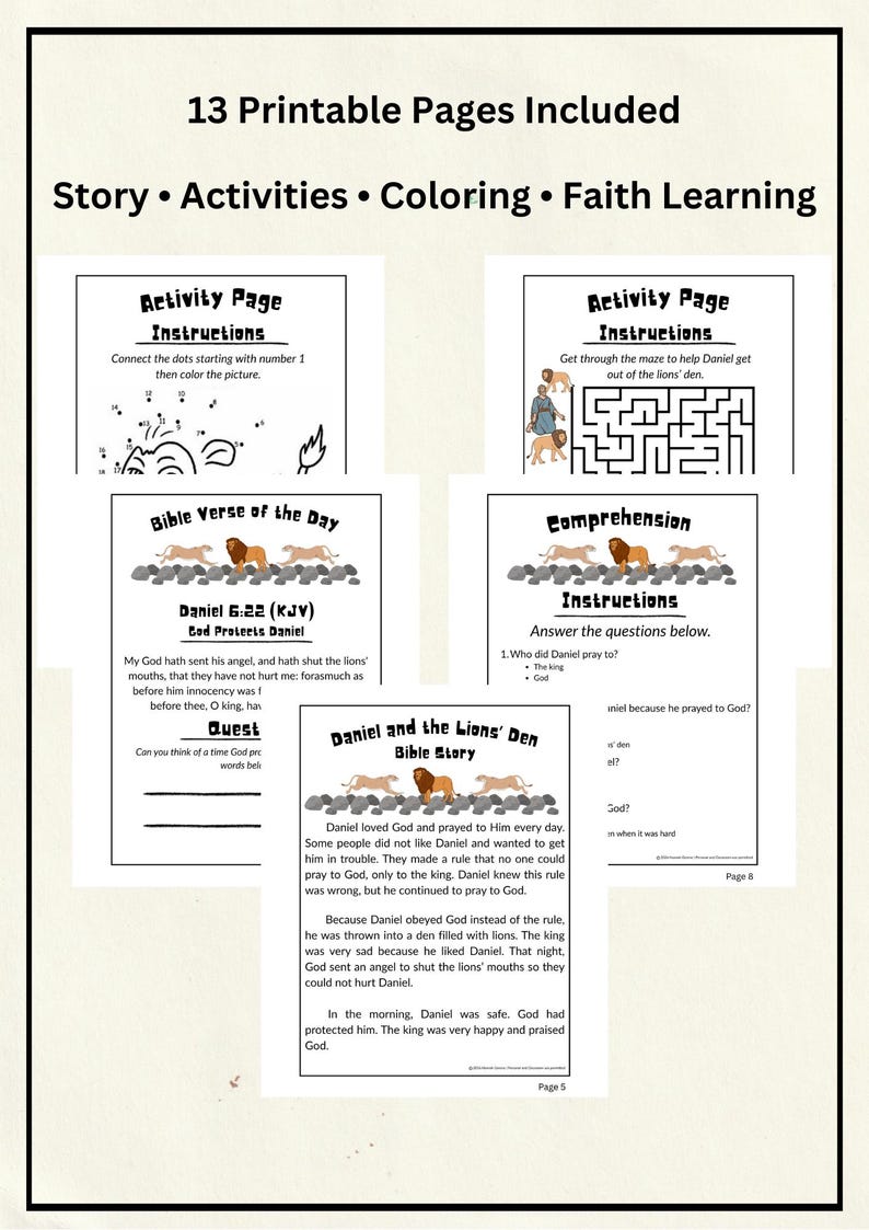 Daniel and the Lions' Den Bible Workbook | Kids Christian Activities ...