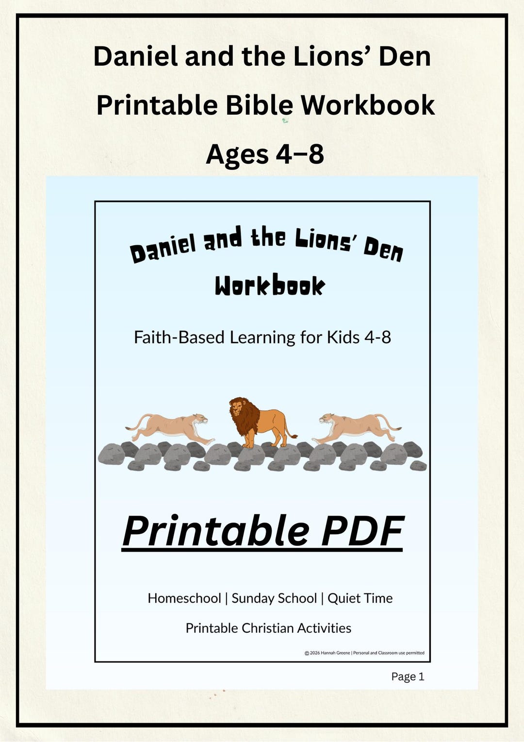 Daniel and the Lions' Den Bible Workbook | Kids Christian Activities ...
