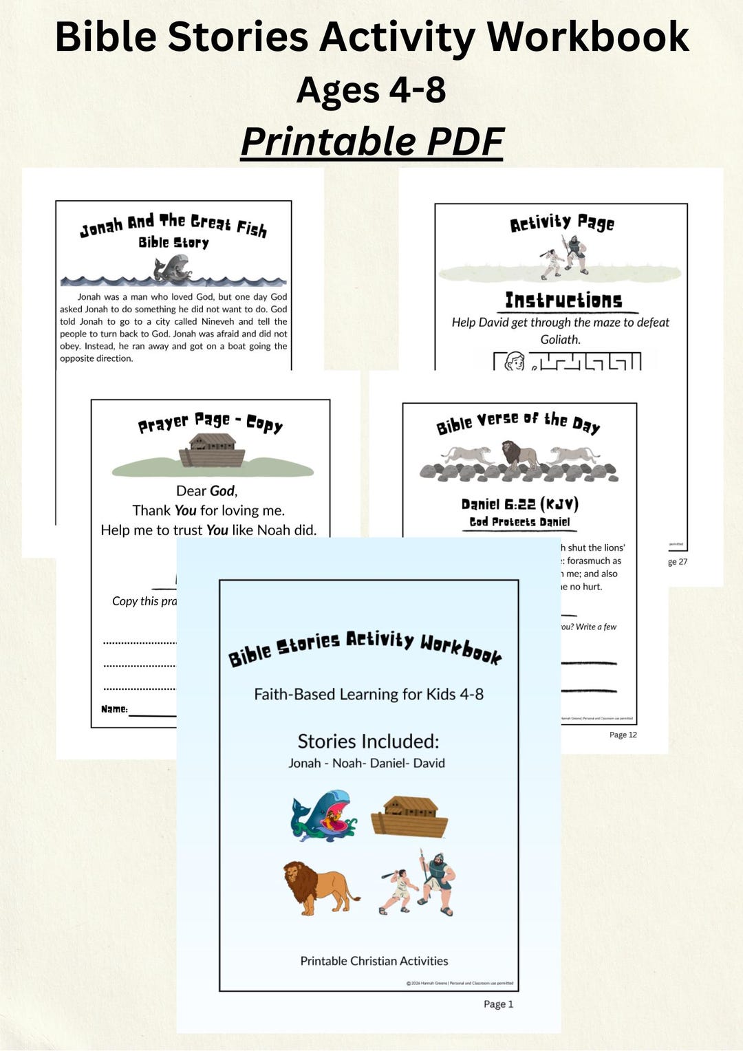 Bible Stories Activity Workbook for Kids | Christian Printable | Jonah ...