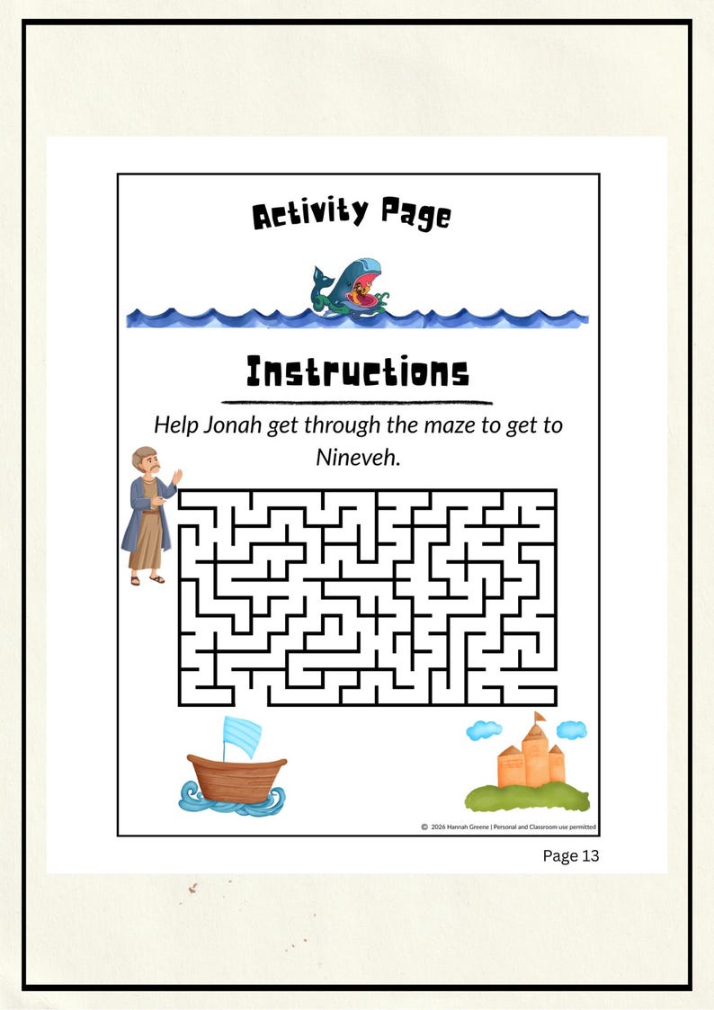 Jonah and the Great Fish Bible Activity Workbook for Kids, Sunday ...