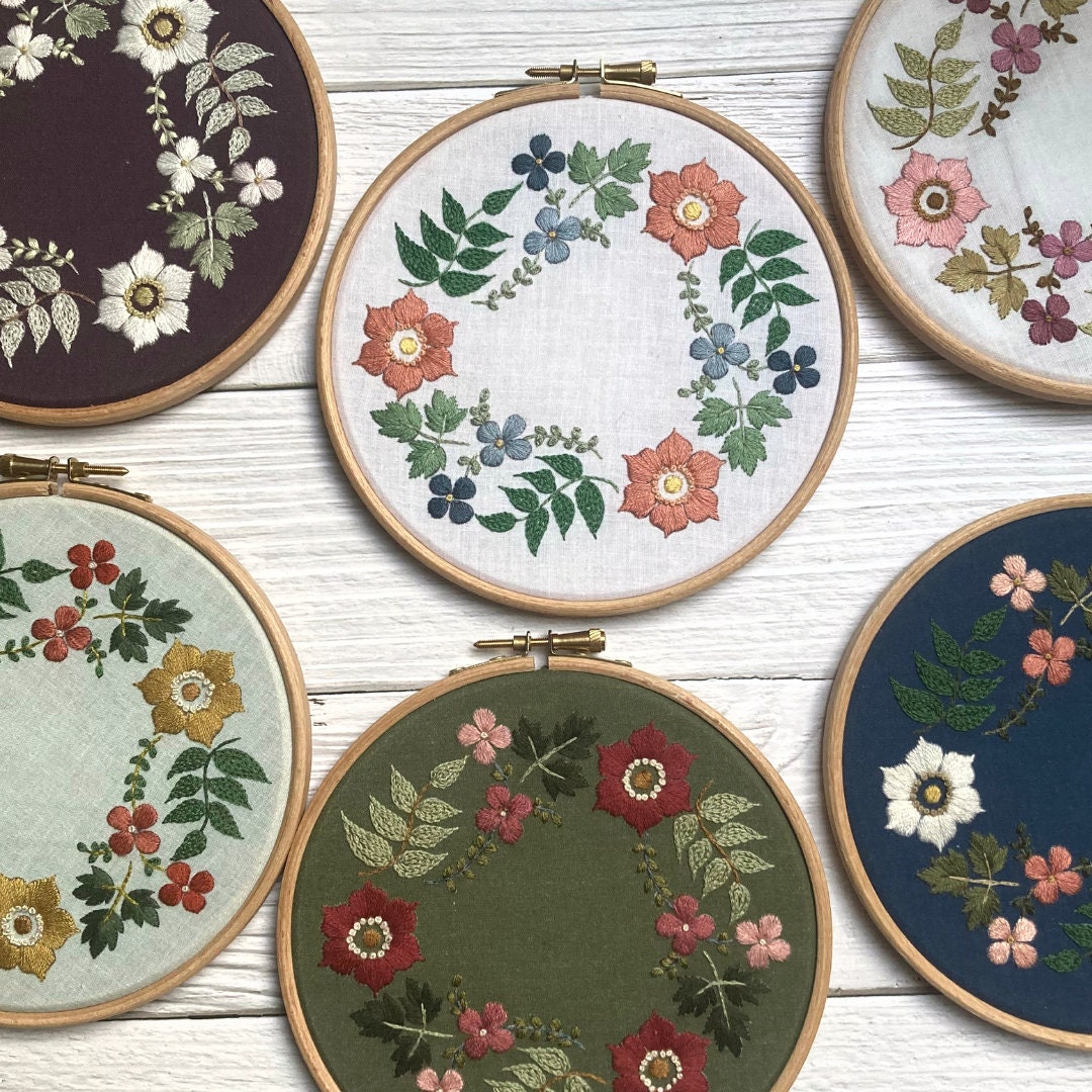 Floral Wreath: Full Embroidery Kit. Beginners Embroidery Kit. Modern ...