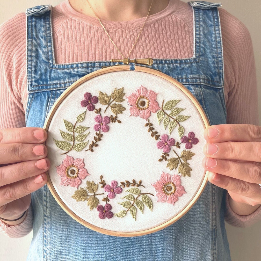 Floral Wreath: Full Embroidery Kit. Beginners Embroidery Kit. Modern ...