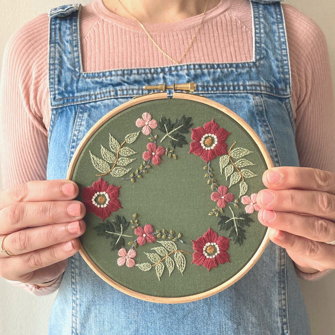 Floral Wreath: Full Embroidery Kit. Beginners Embroidery Kit. Modern ...