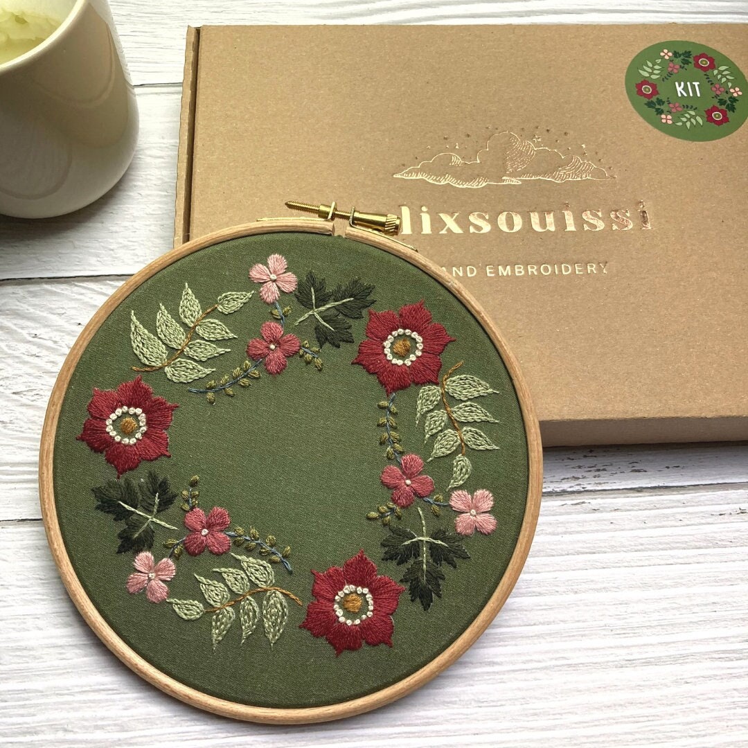 Floral Wreath: Full Embroidery Kit. Beginners Embroidery Kit. Modern ...