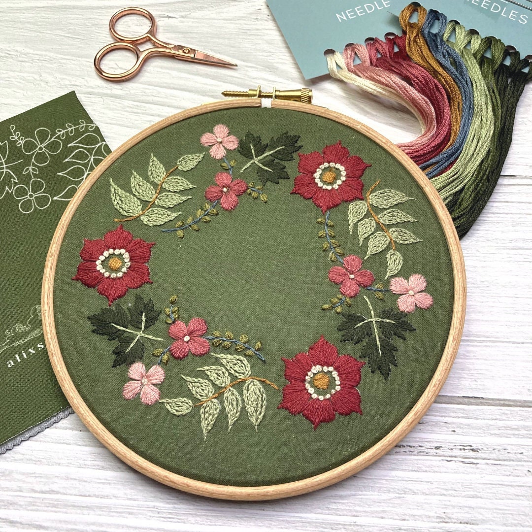 Floral Wreath: Full Embroidery Kit. Beginners Embroidery Kit. Modern ...