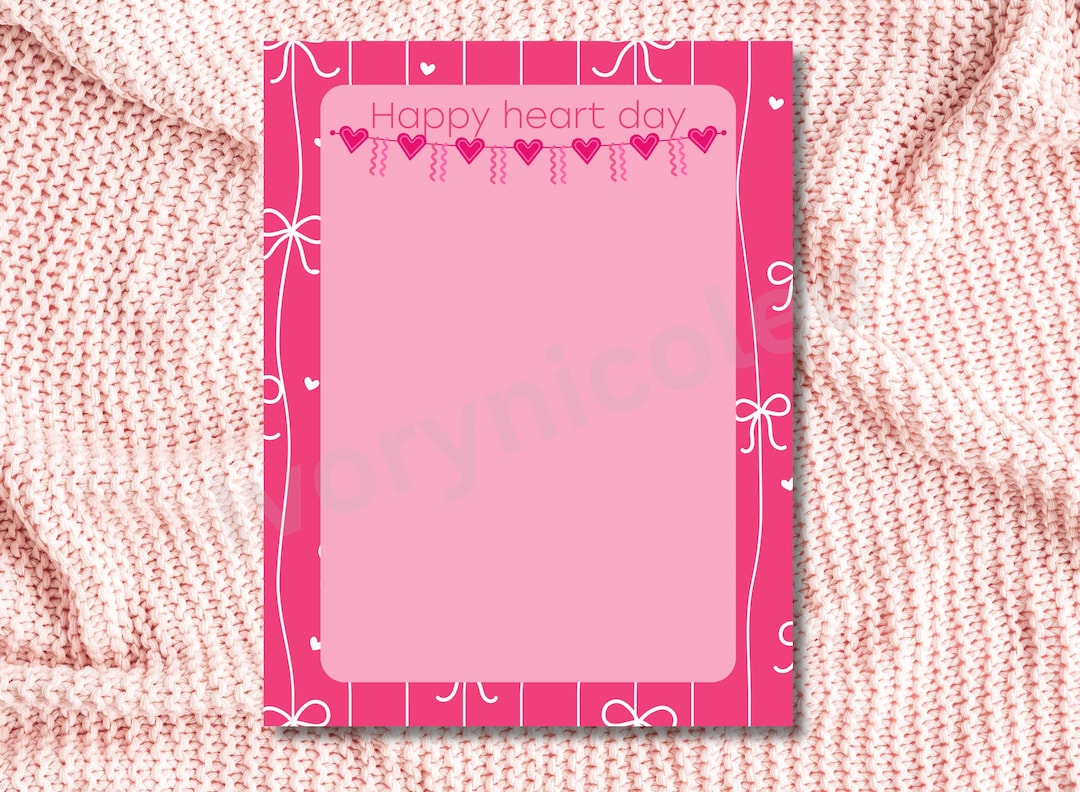 Valentine’s Day Stationery Printable | Happy Heart Day Letter Paper ...