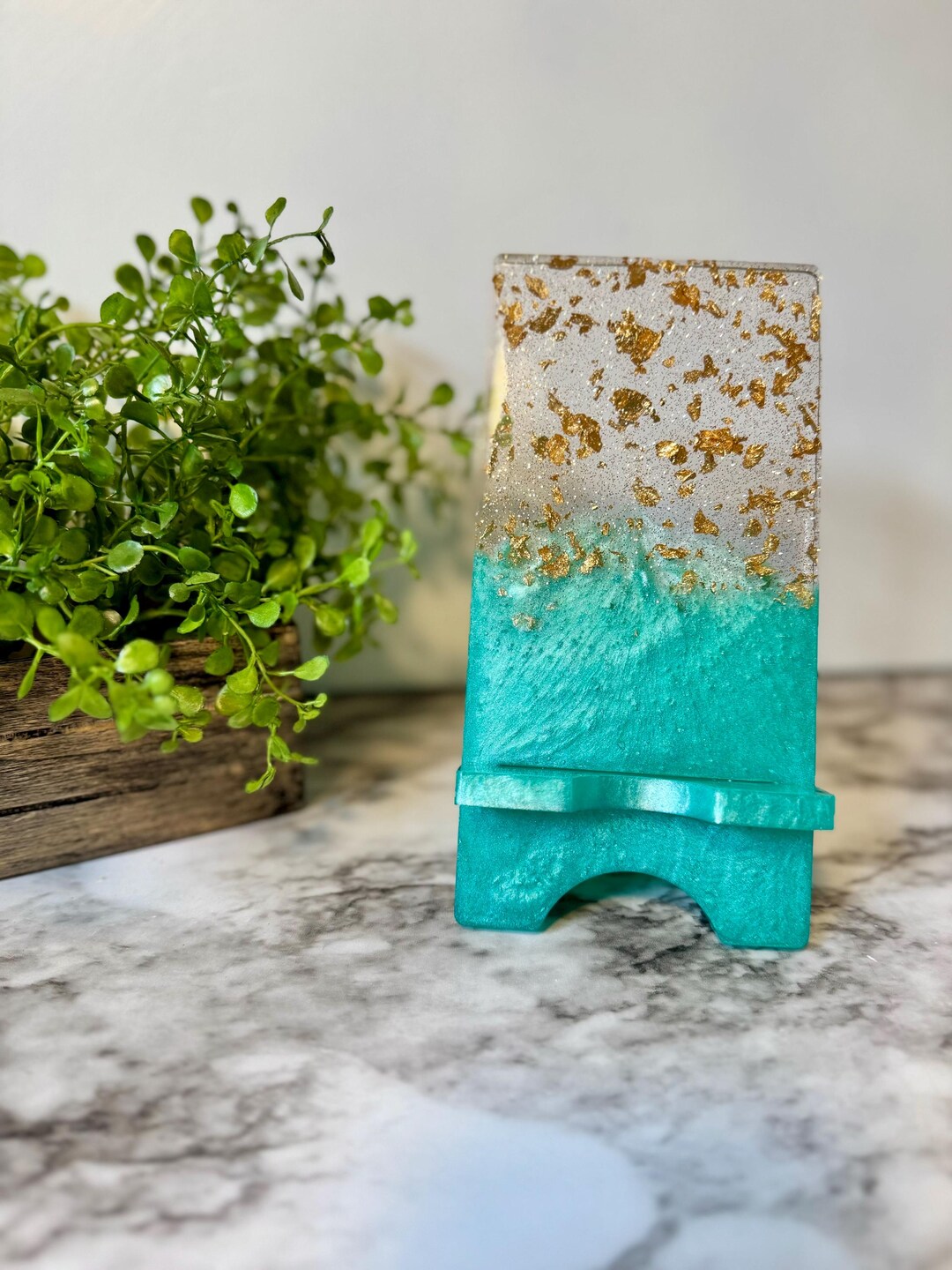 Teal and Gold Resin Phone Stand | Phone Stand | Docking Stand for Phone ...