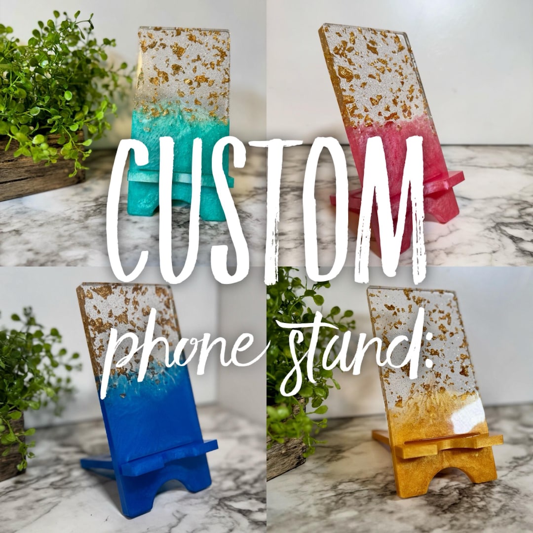 Custom Gold or Silver Resin Phone Stand | Handmade Office Desk Decor ...