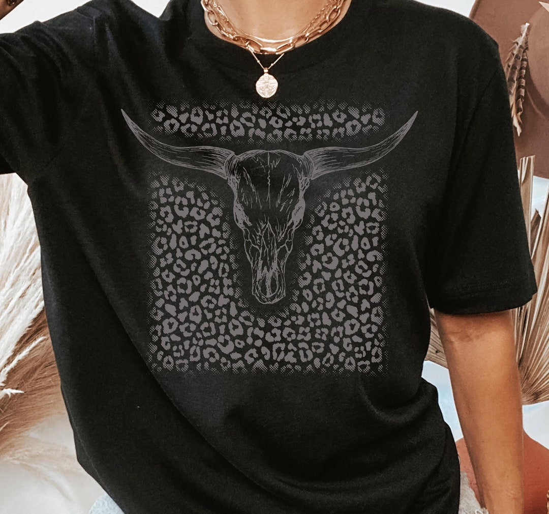 Cow Skull Leopard Print Shirt, Longhorn Skull Western Shirt, Cowgirl ...