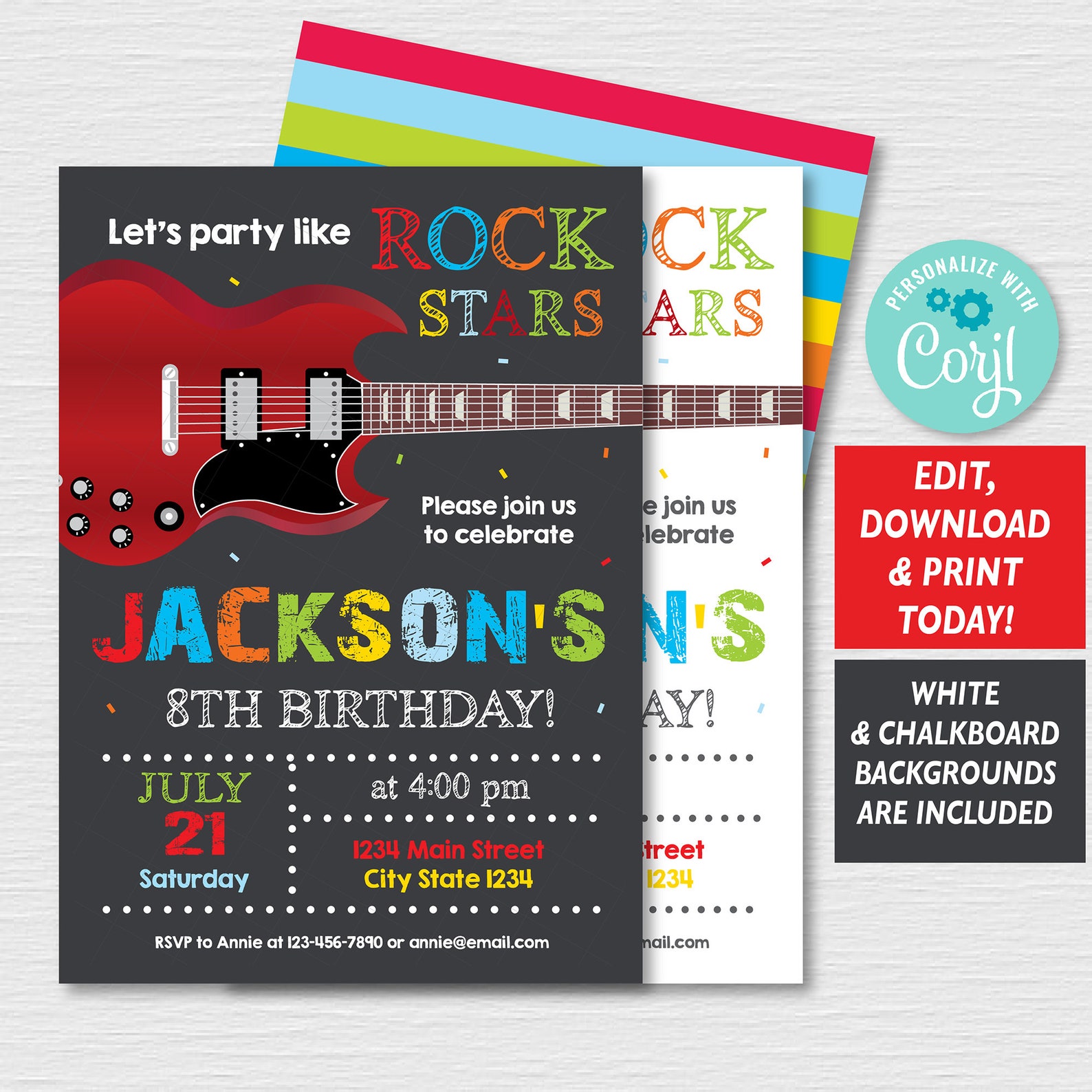 Editable Rock Star Birthday Invitation Rock Stars Party - Etsy