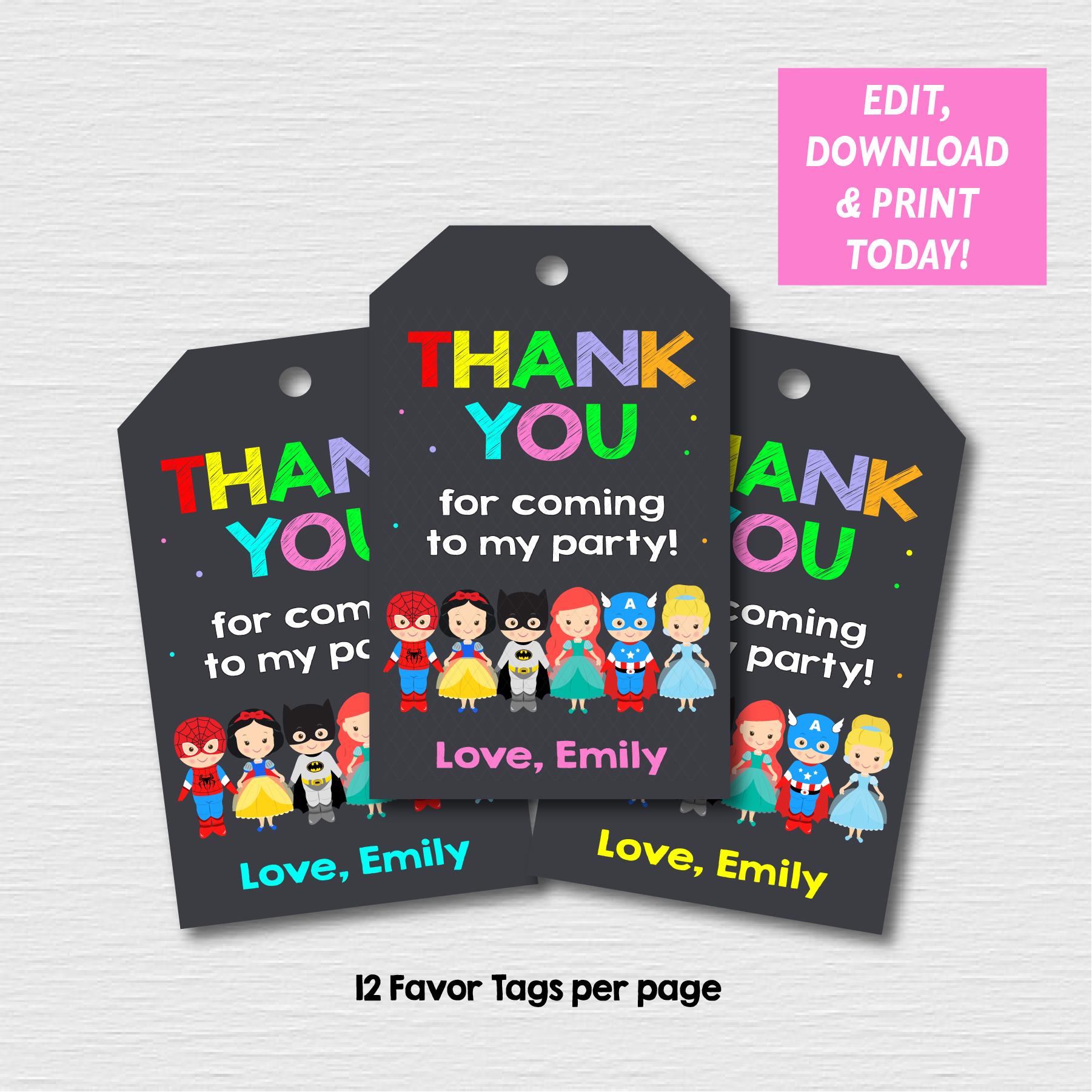 EDITABLE Princess and Superhero Birthday Printable Package, Princesses ...
