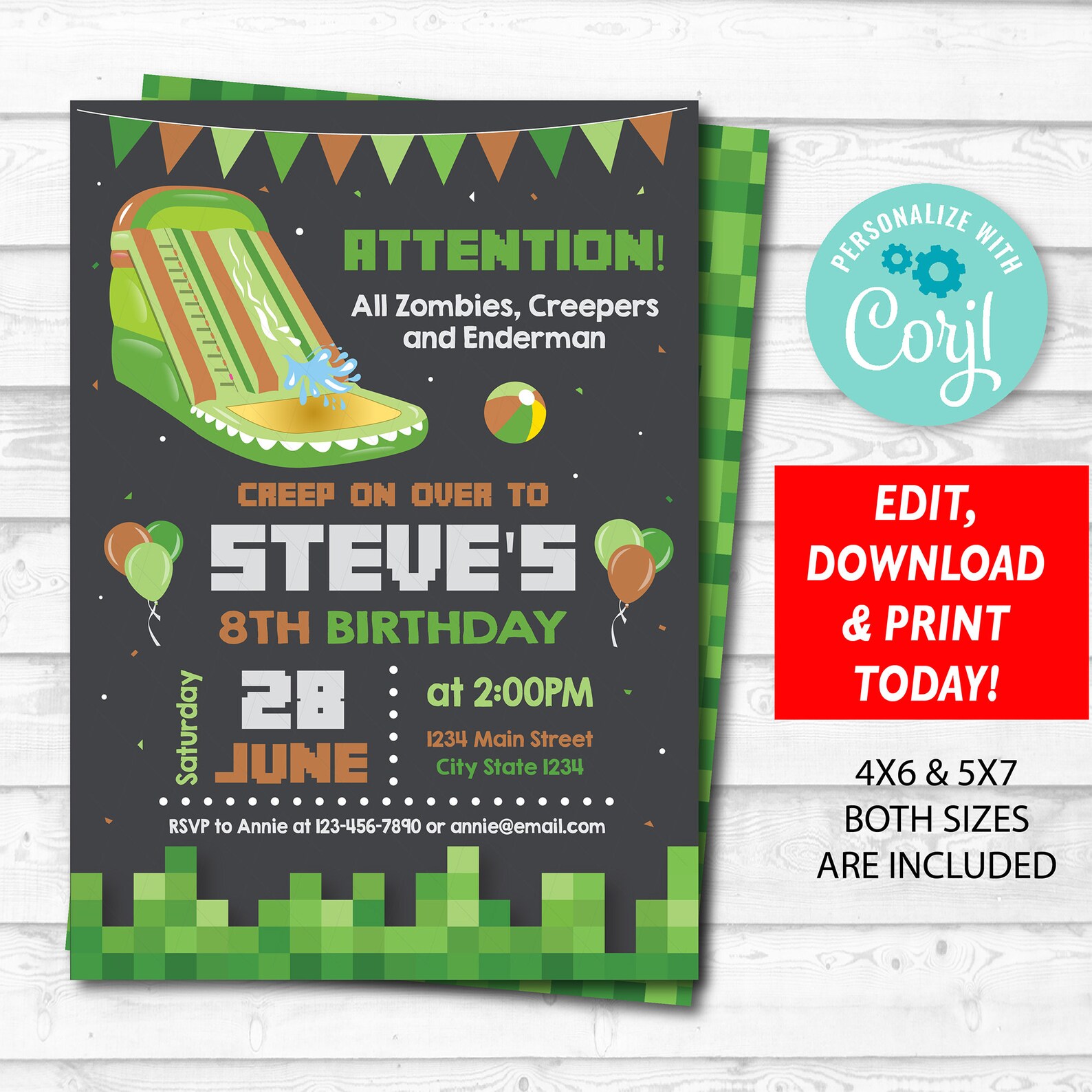 Self Editable Video Game Invitation Water Slide Invitation | Etsy