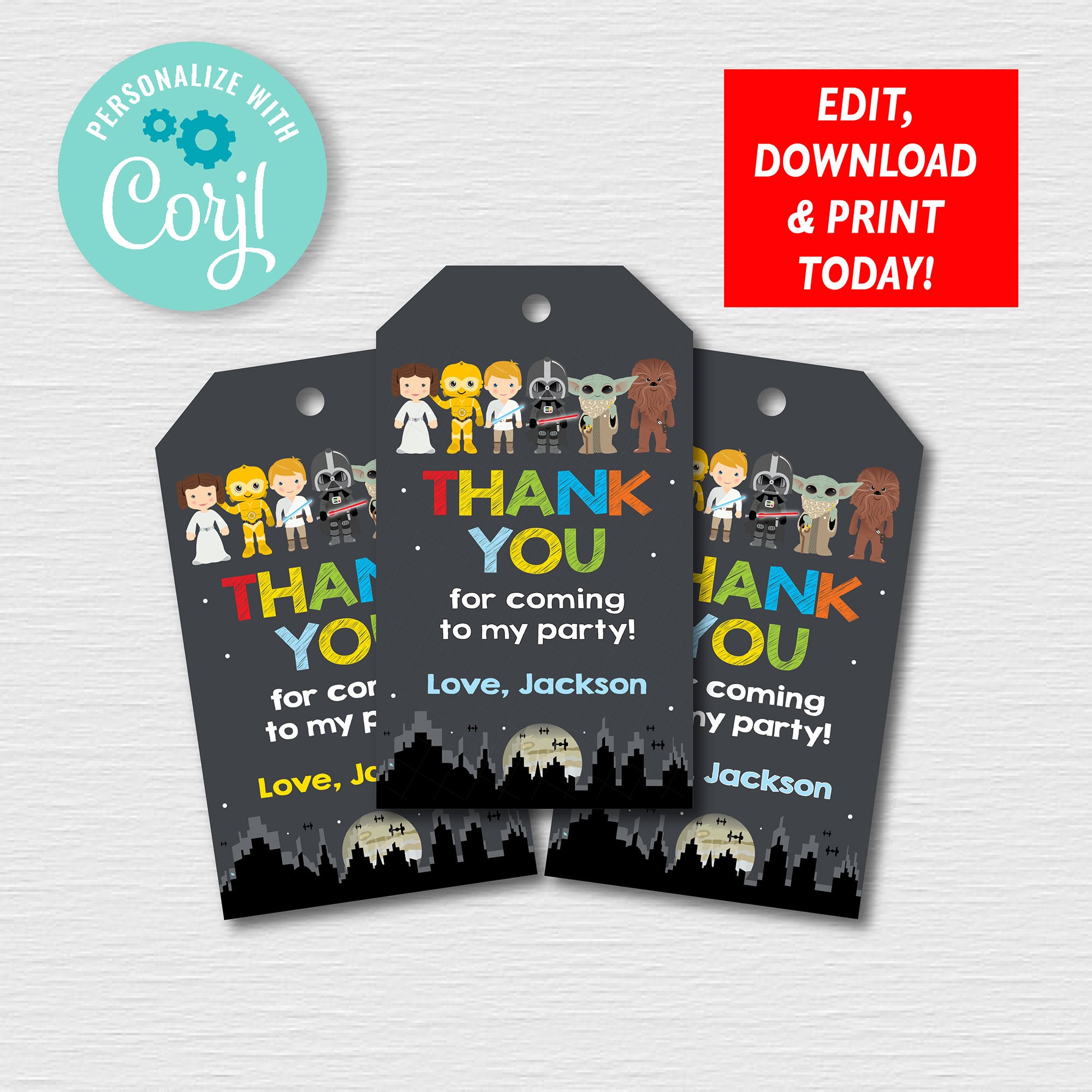 Self Editable Star Wars Thank You Favor Tags Star Wars - Etsy