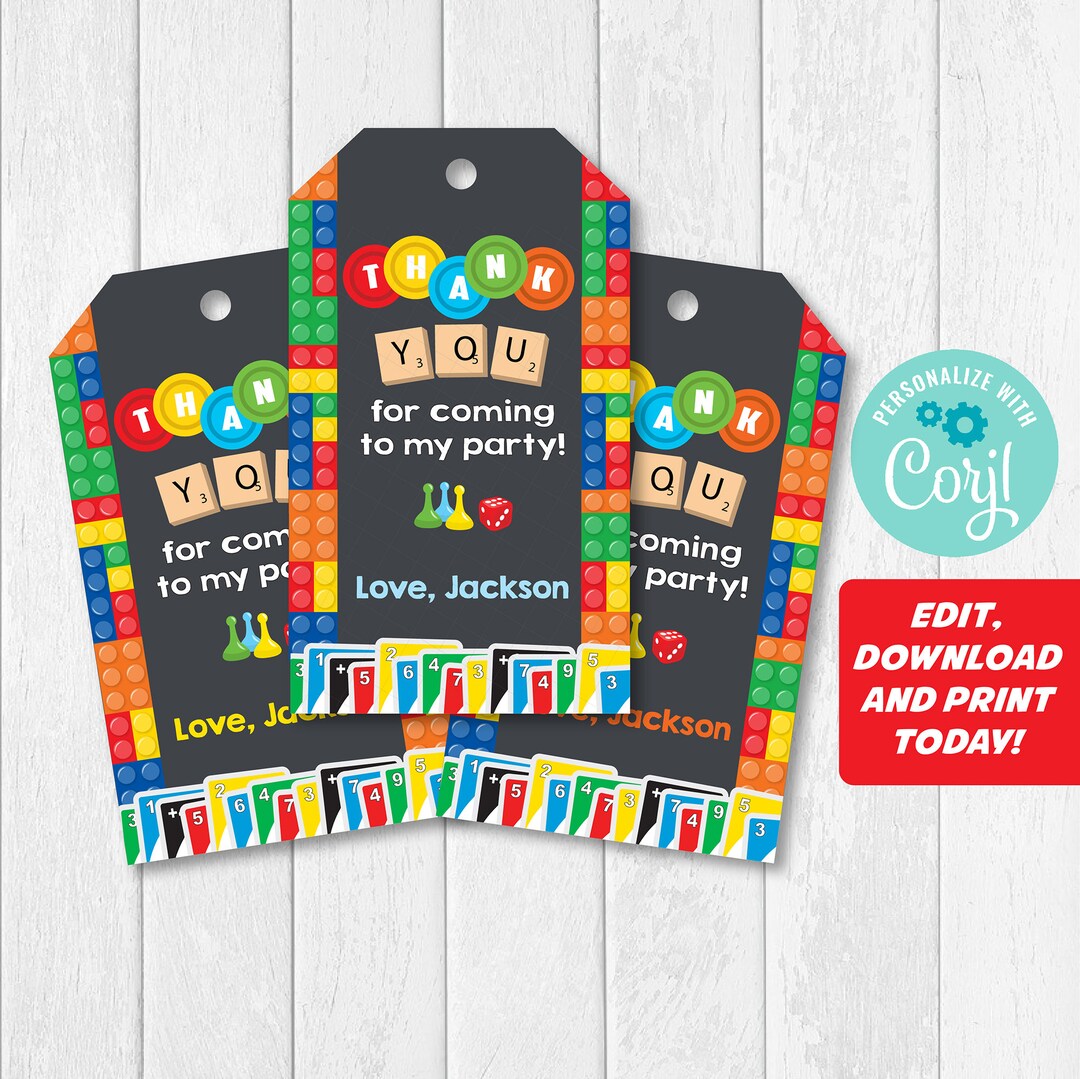 Self Editable Game Night Favor Tags Board Games Party Board - Etsy