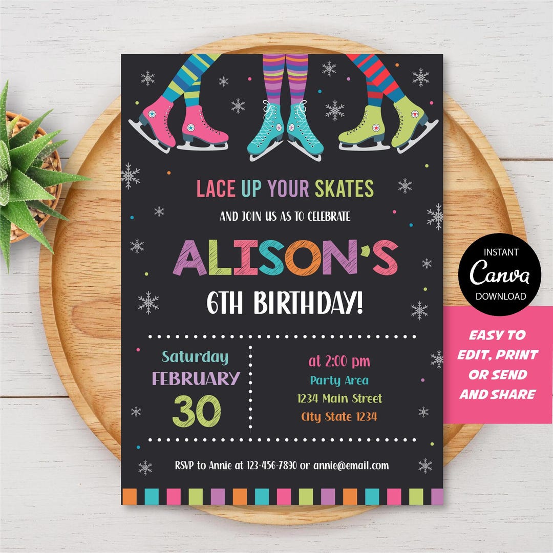 Editable, Ice Skating Birthday Invitation, Ice Skating Invite, Ice Rink ...