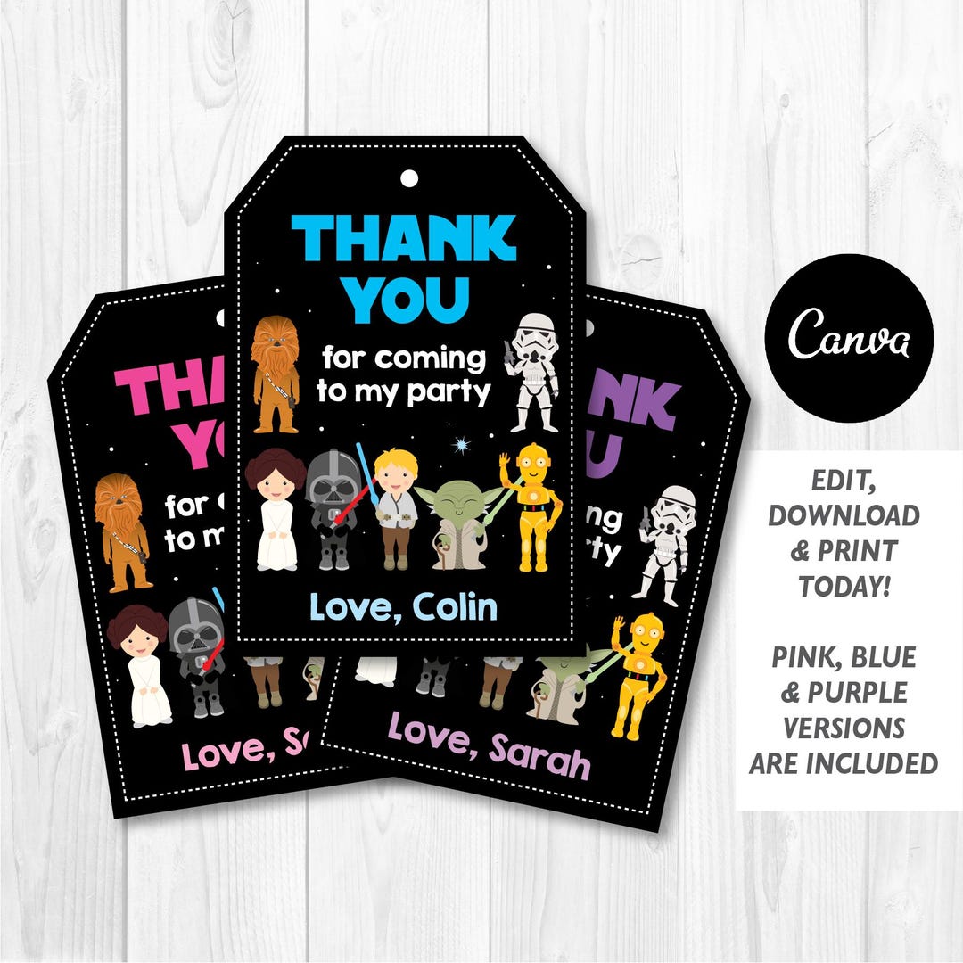 Self Editable - Star Wars Thank You Favor Tags, Star Wars Birthday ...