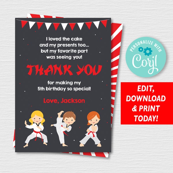 Karate Thank You Card - Etsy