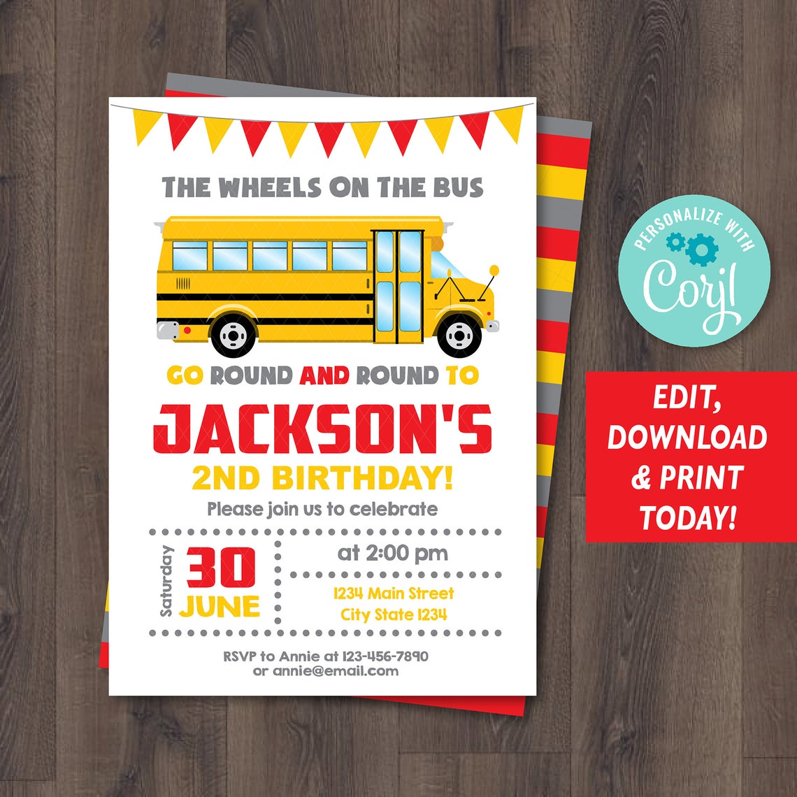 Editable School Bus Birthday Invitation School Bus Party - Etsy