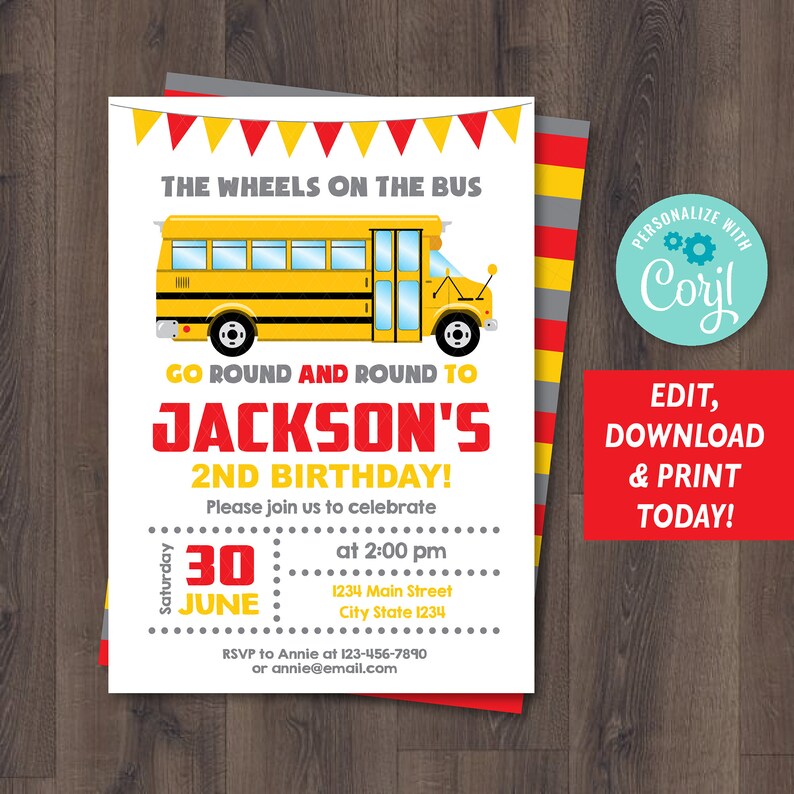 Editable School Bus Birthday Invitation School Bus Party - Etsy