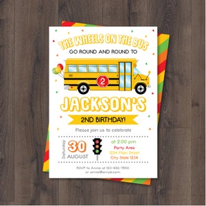 Editable, School Bus Birthday Invitation, School Bus Party, School Bus Invite, Canva Template ...