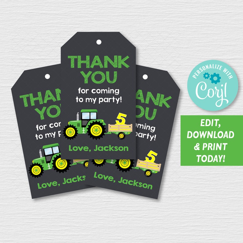 Self Editable Tractor Favor Tags Tractor Birthday Tractor - Etsy