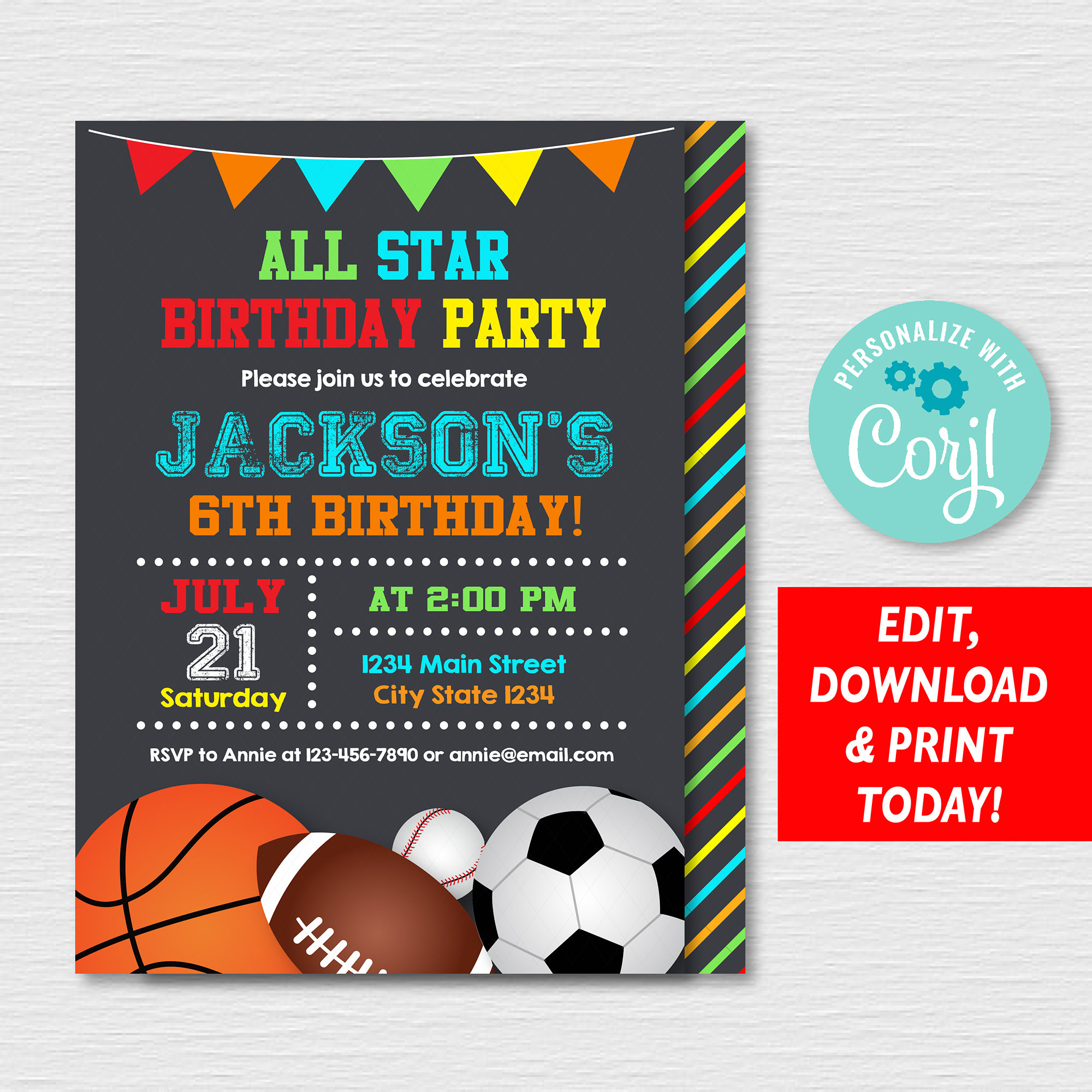 Self editable All-Star Birthday invitation All-Star Party | Etsy