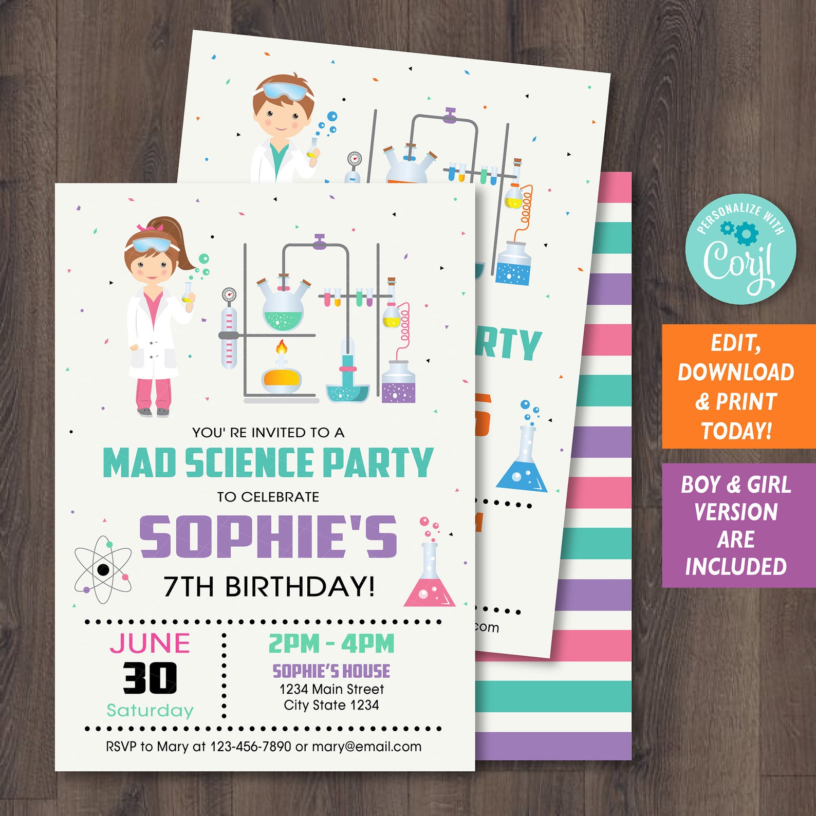Editable Science Party Invitation Mad Science Birthday - Etsy