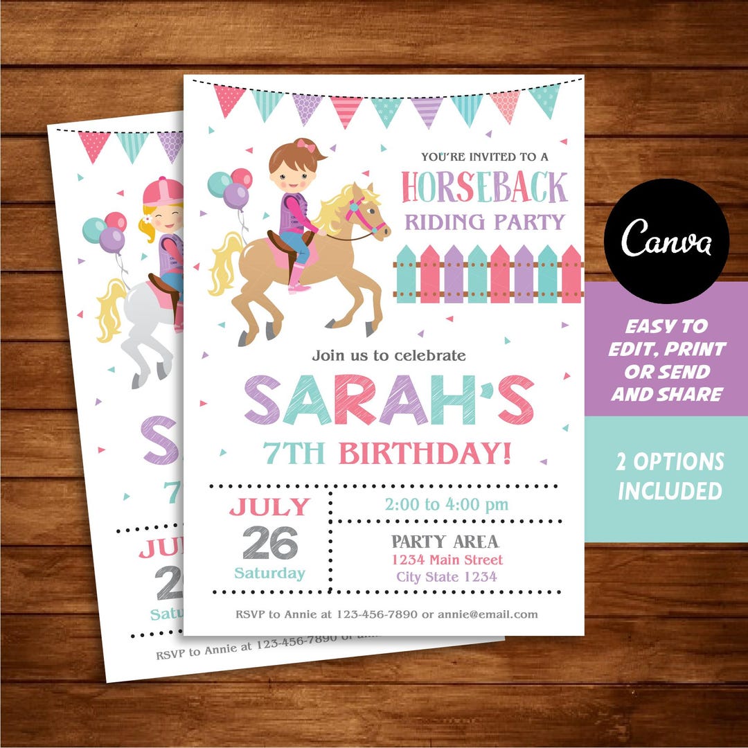 Editable, Horseback Riding Invitation, Horseback Party, Horseback ...