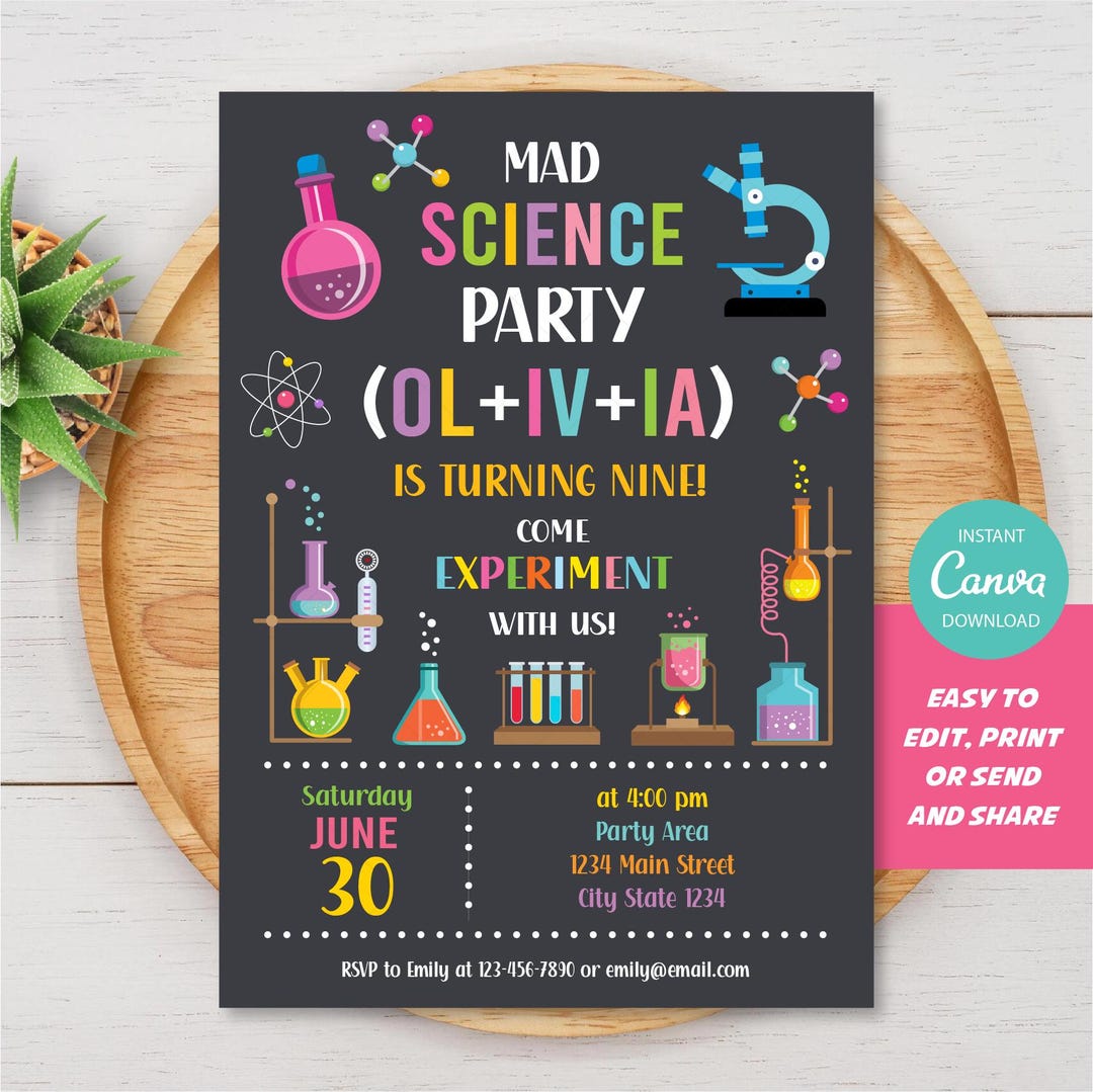 Editable Science Party Invitation, Girl Mad Science Birthday Invitation ...