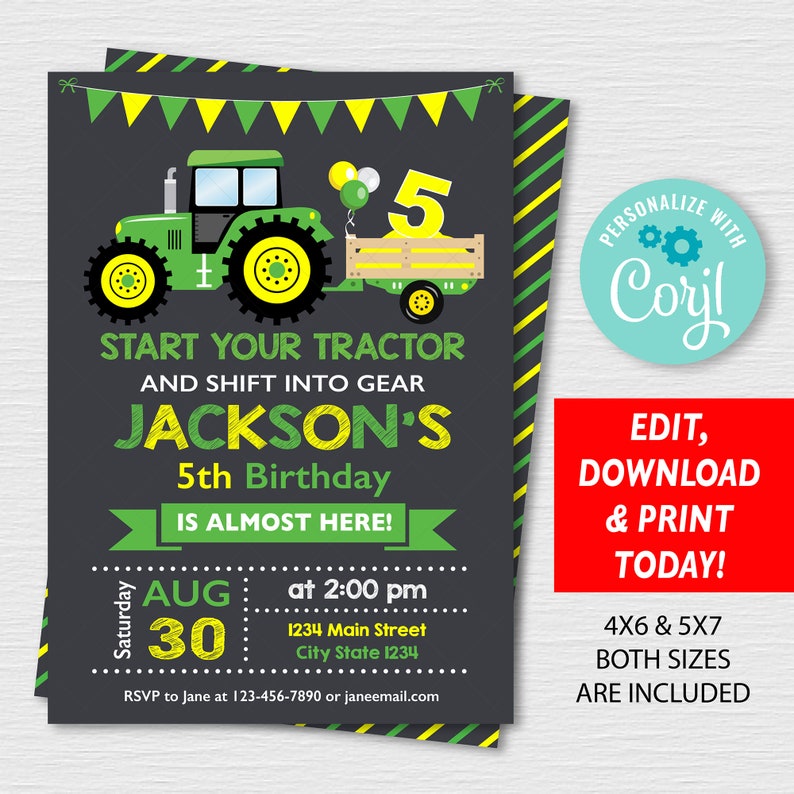 Editable tractor Birthday Invitation Tractor Invite Farmer - Etsy