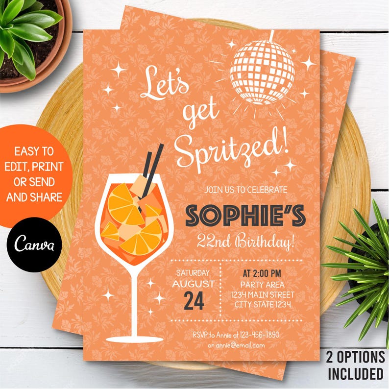 Editable Aperol Spritz Birthday Invitation, Hand Drawn Aperol Spritz ...