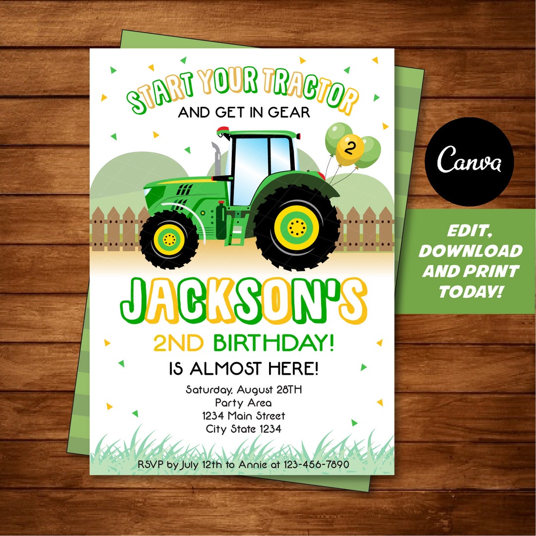 Editable, Tractor Birthday Invitation, Tractor Invite, Farmer Birthday ...