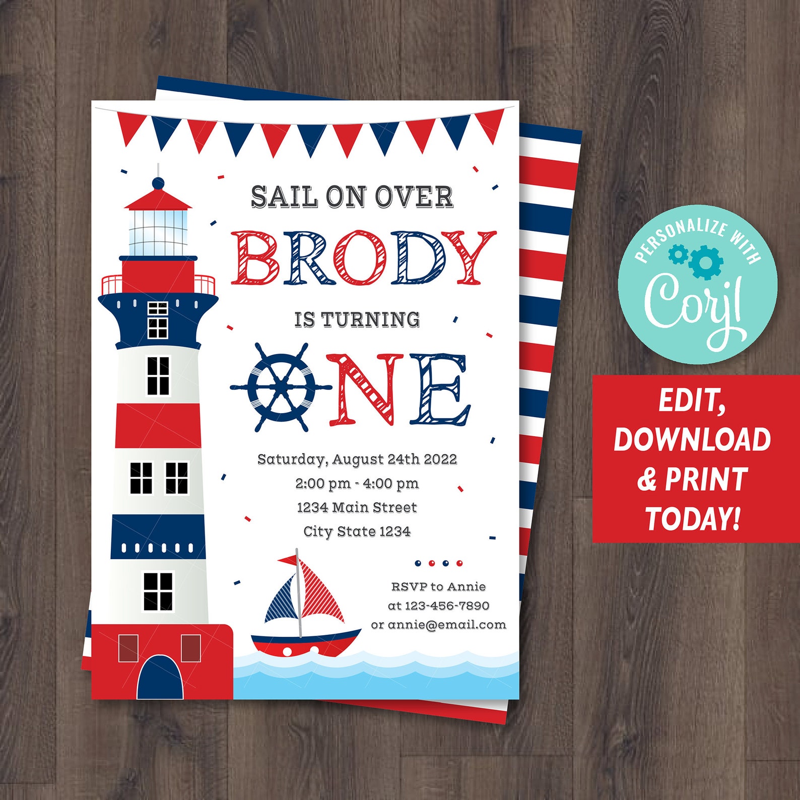 Editable Nautical Birthday Invitation Nautical Birthday - Etsy