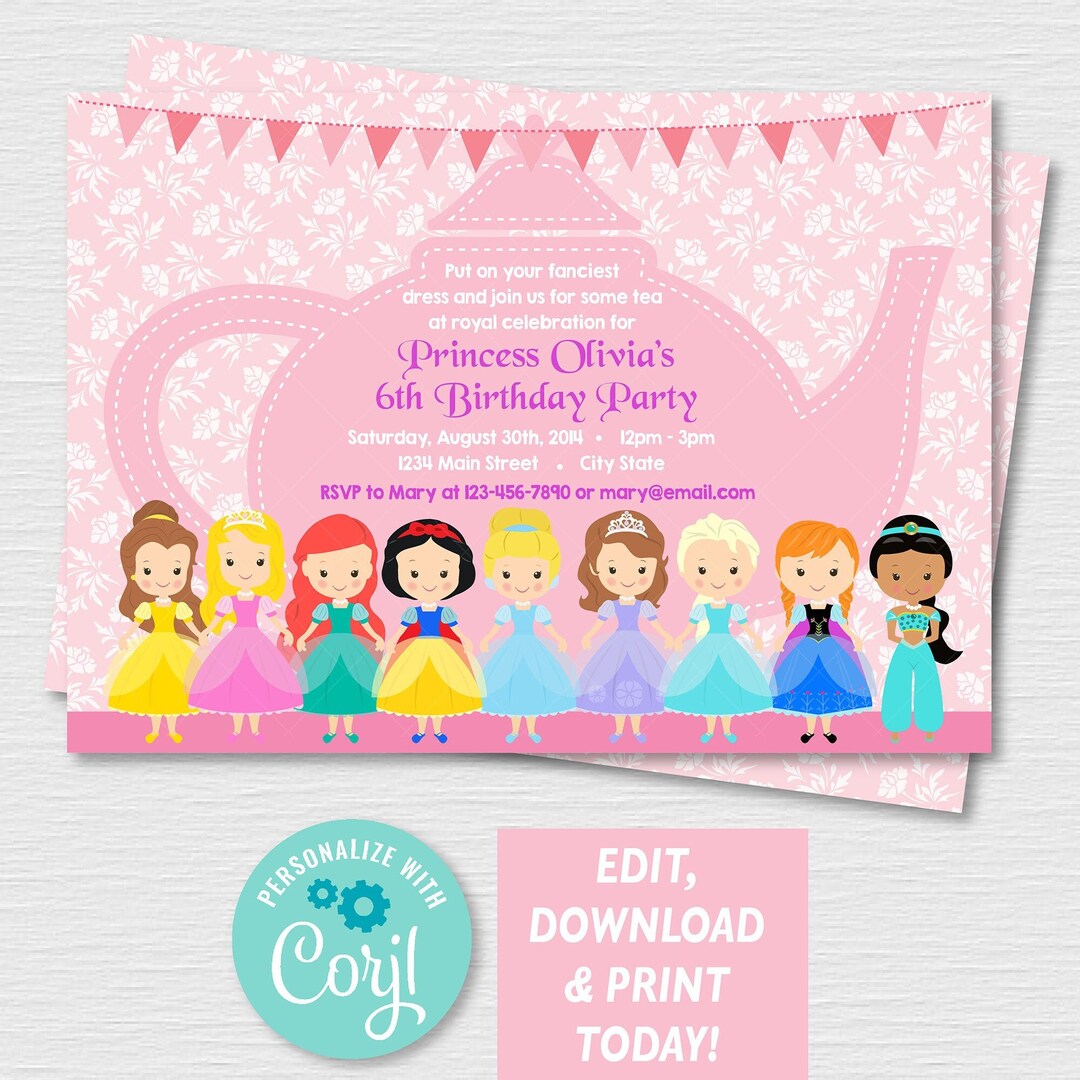 Editable Princess Tea Party Invitation Princess Birthday - Etsy