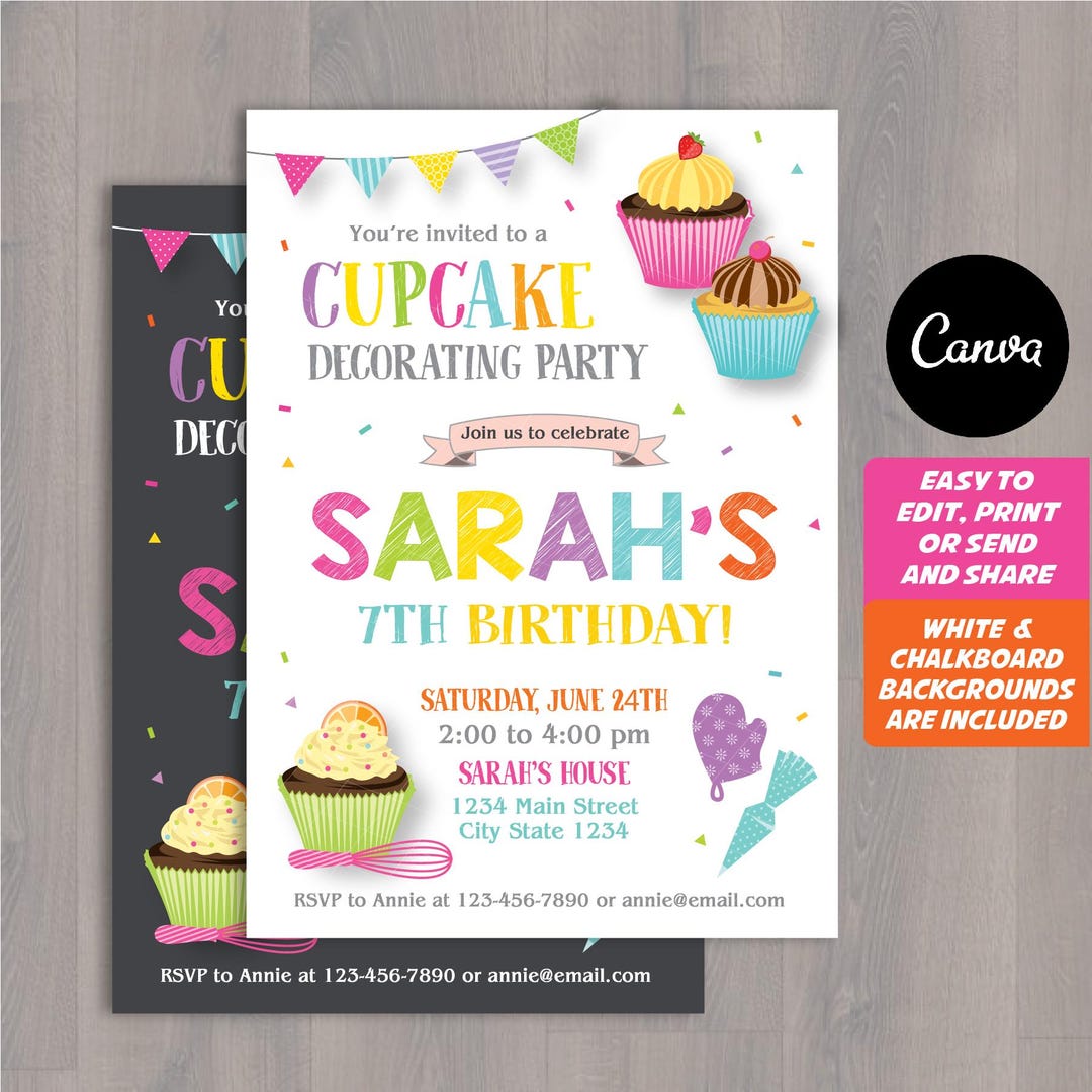Editable, Cupcake Decorating Birthday Invitation, Cupcake Party ...