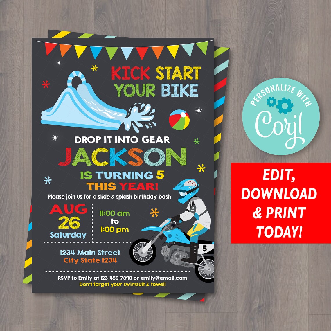 Editable Motocross Water Slide Invitation Motocross | Etsy