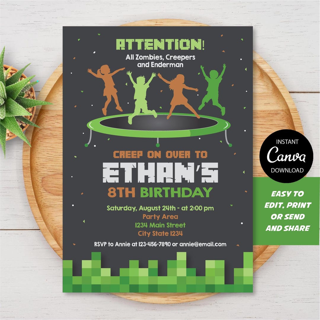 EDITABLE, Video Game Invitation, Pixelated Invite, Trampoline ...