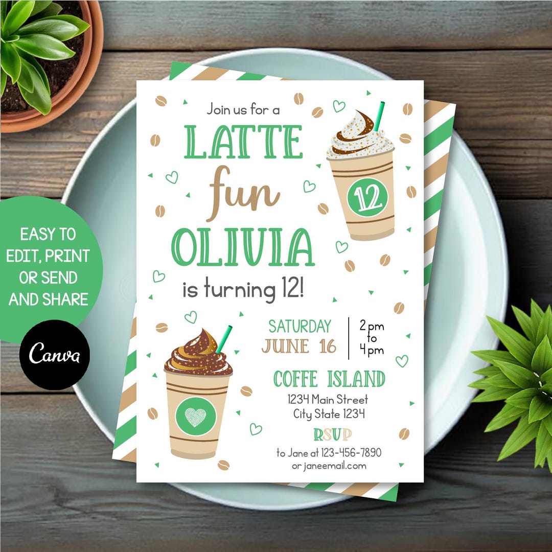 Editable Coffee Birthday Invitation, Latte Fun Invitation, Coffee Shop ...