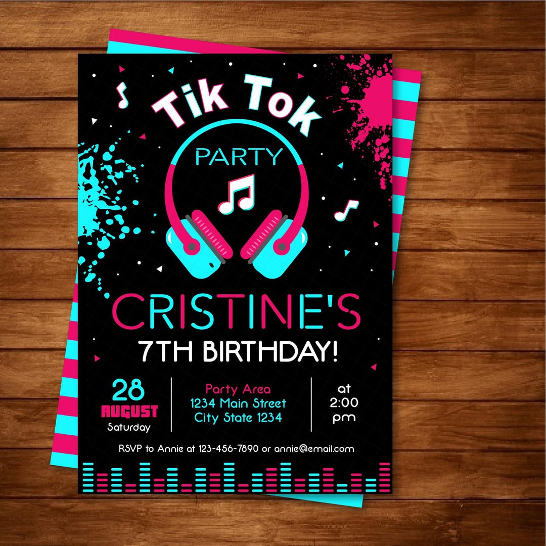 Editable, Tik Tok Birthday Invitation, Tik Tok Party, Musical Birthday ...