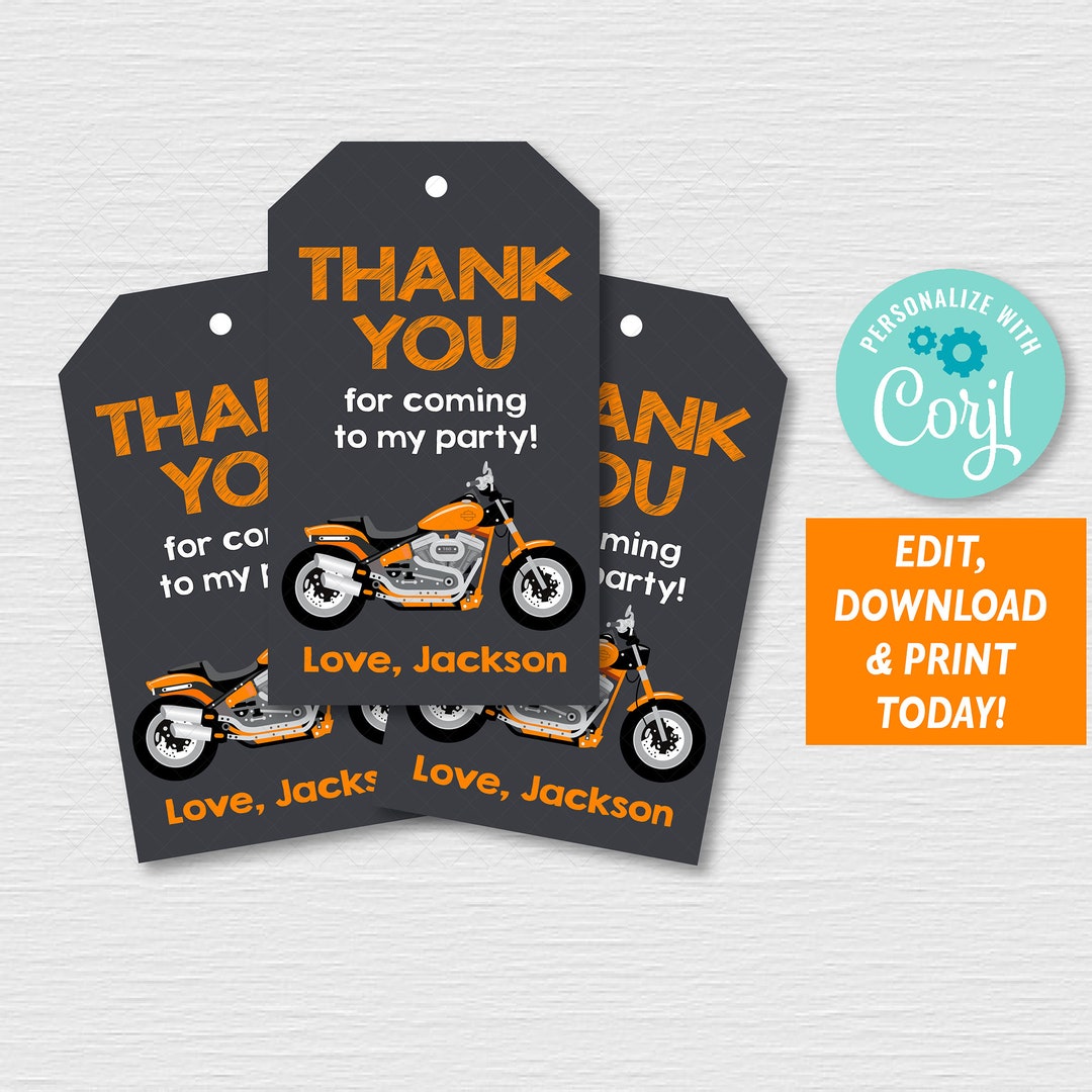 Self Editable Motorcycle Favor Thank You Tags Motorcycle - Etsy