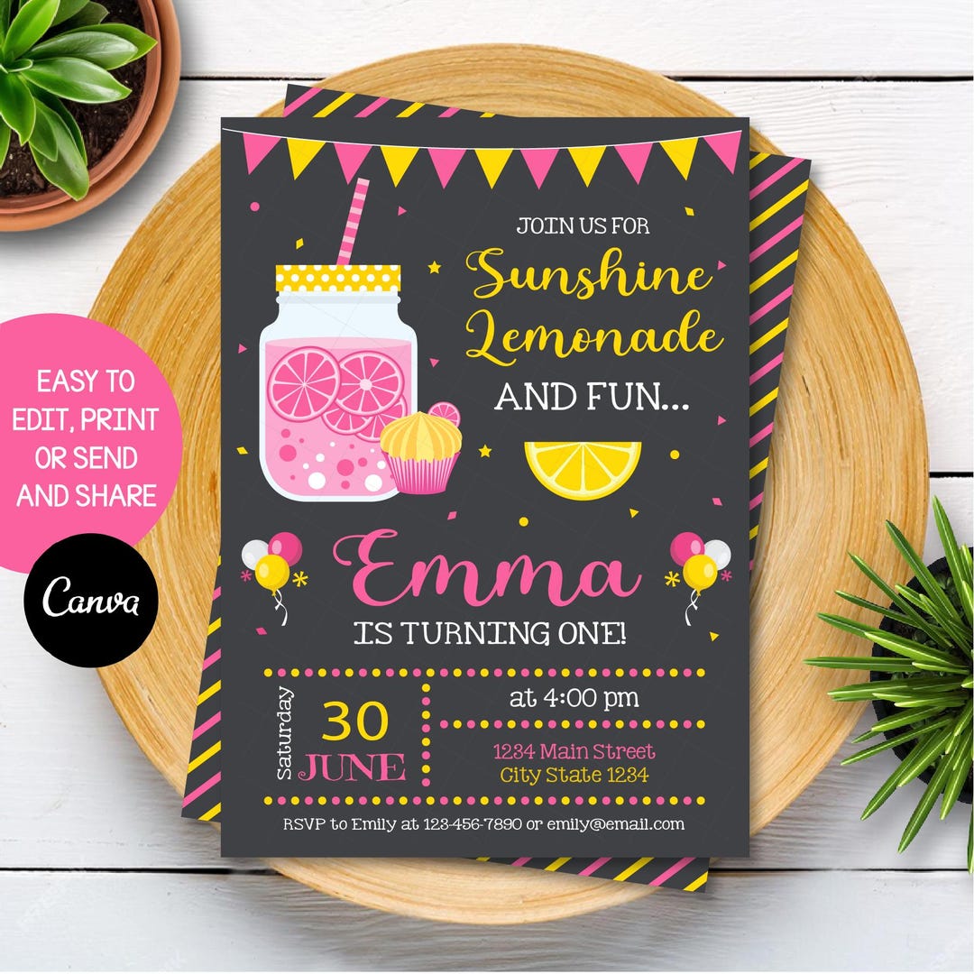 EDITABLE, Lemonade Birthday Invitation, Lemonade Party, Sunshine and ...