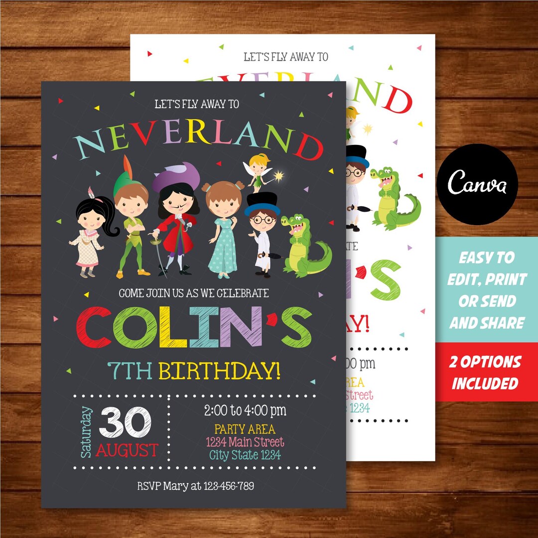 Editable, Neverland Birthday Invitation, Peter Pan Invitation, Peter ...